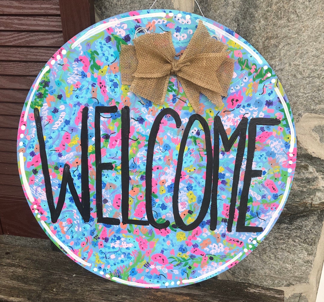 Summer Door Hanger, Flower Door Hanger, Preppy Door Hanger, Wood Door ...