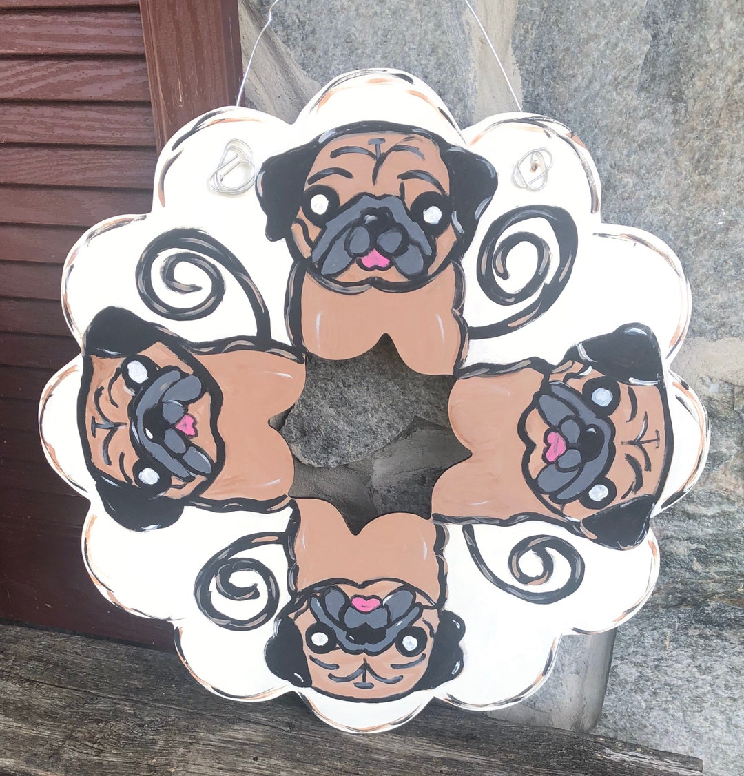 Pug Wreath, Pug Lover Wreath, Dog Wreath, Pug Wall Hanging, Pug Decor ...