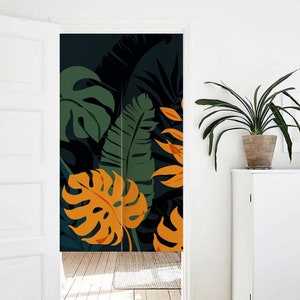 Monstera Leaves Art Illustration Doorway Curtain Noren,cotton Linen ...