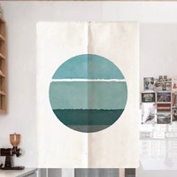 Japanese Art Linen Noren Curtain | Handcrafted Blue & Green Room ...