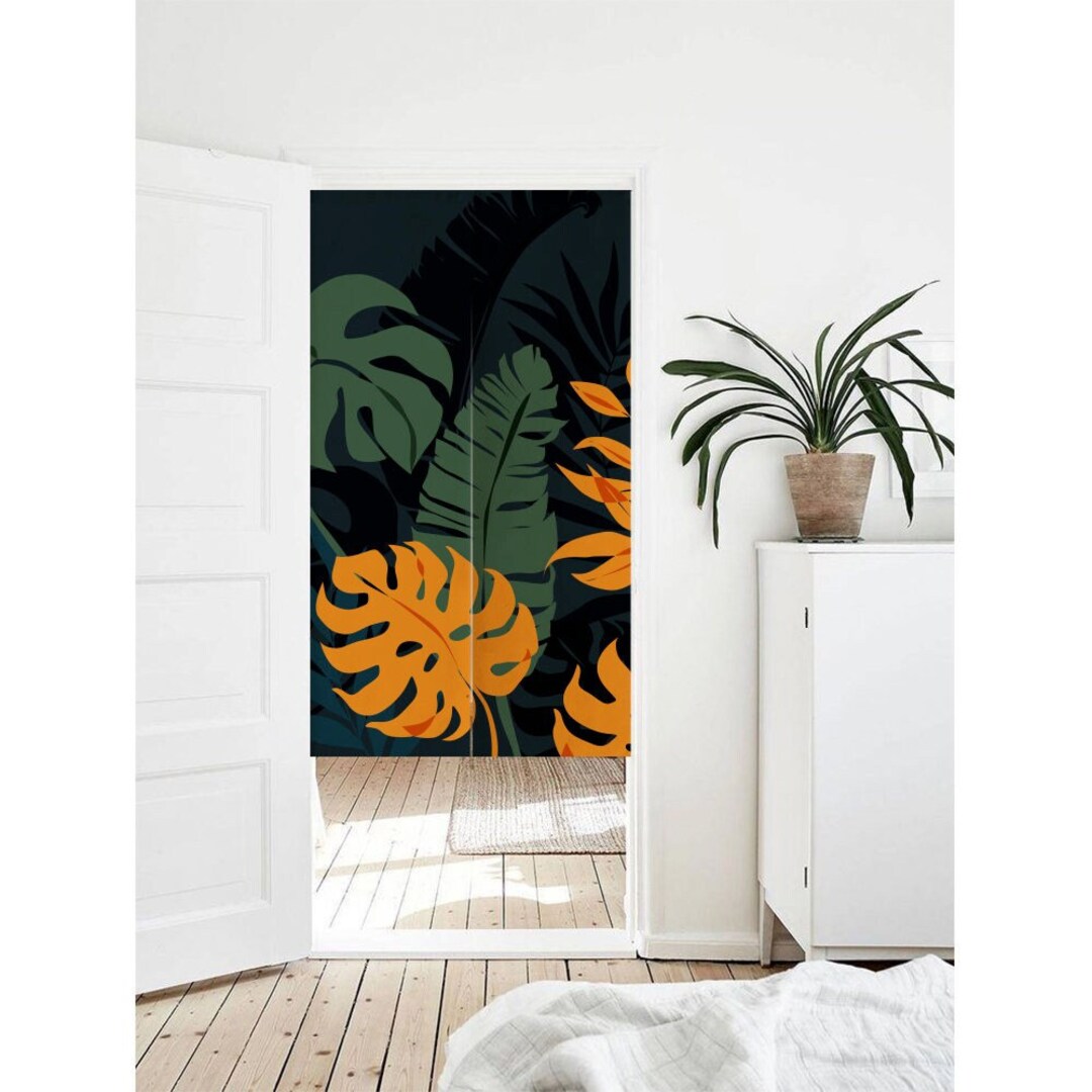 Monstera Leaves Art Illustration Doorway Curtain Noren,cotton Linen ...