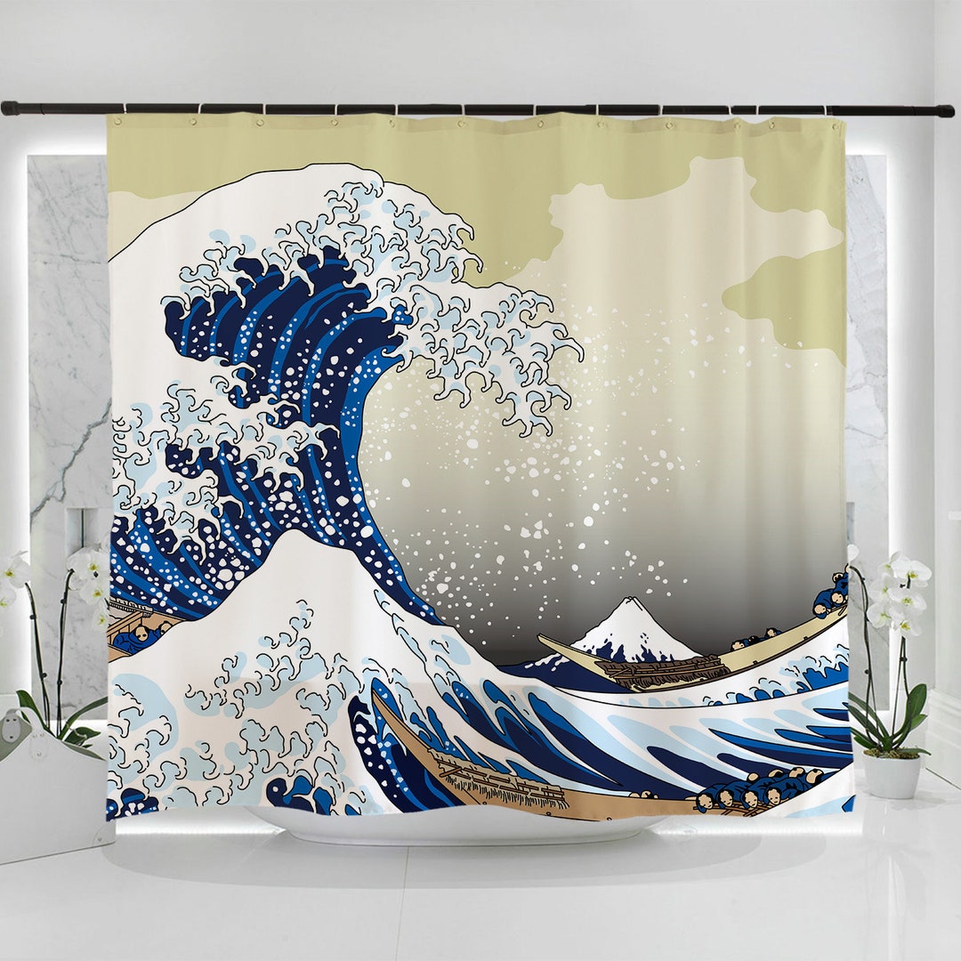 Japanese Ukiyo-e Great Wave Fuji Mountain Art Print Shower Curtain ...