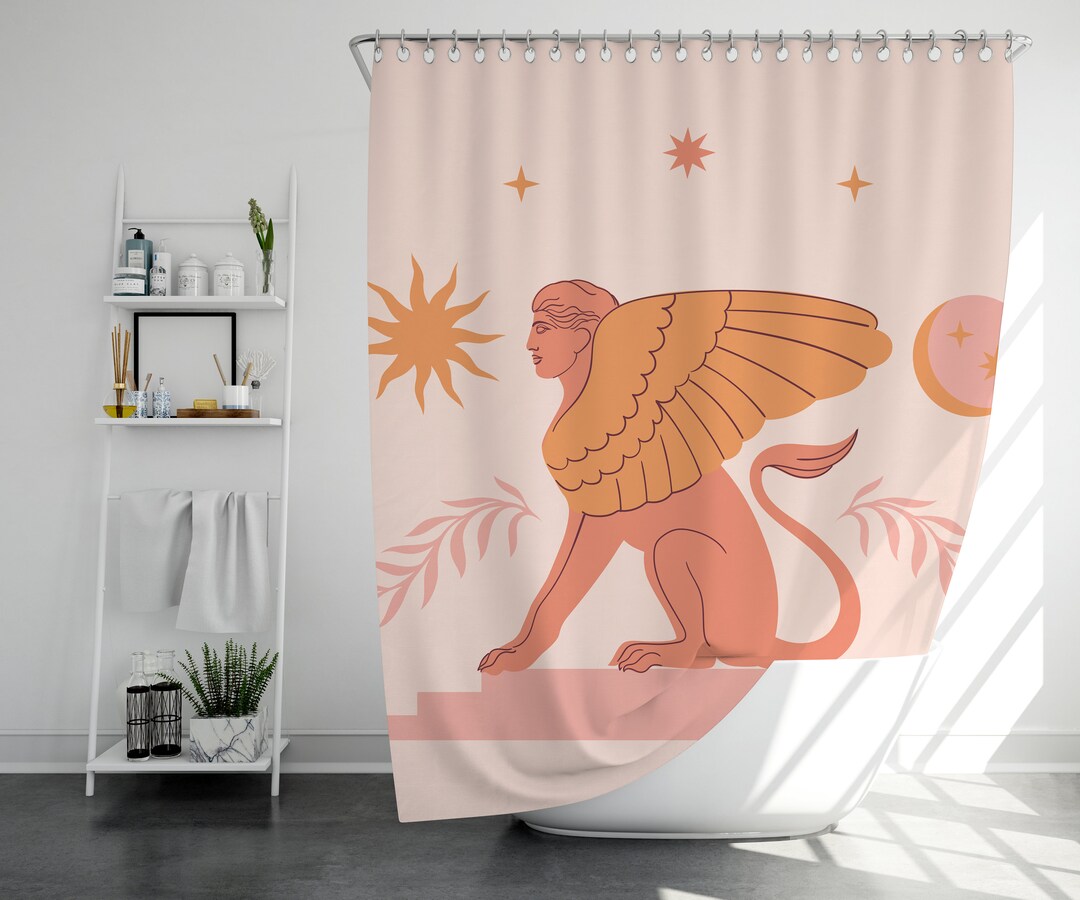 Aesthetic Pastel Color Sphinx Print Shower Curtain Bathroom,waterproof ...