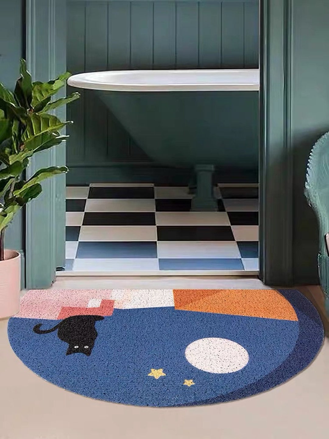 PVC Coil Doormat 75x45cm, Half Moon Shape Utility Door Mat, Washable ...