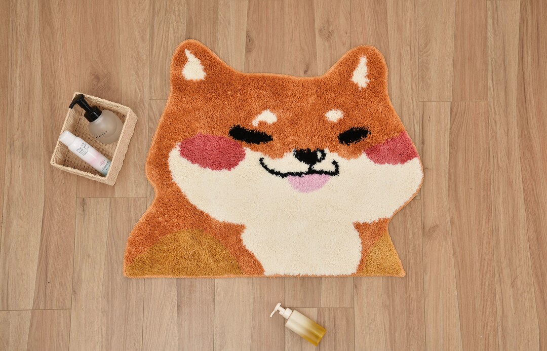 Cute Smiley Shiba Inu Handmade Bathmat,soft Plush Cute Animal Shaped ...