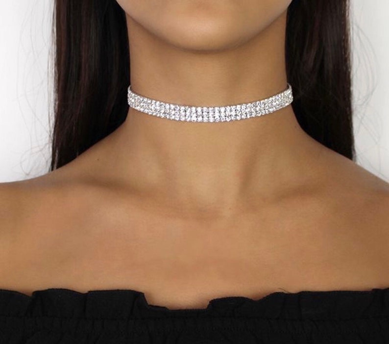 Silver Rhinestone Choker Diamond Choker Crystal Choker | Etsy Silver Rhinestone Choker Diamond Choker Crystal Choker | Etsy