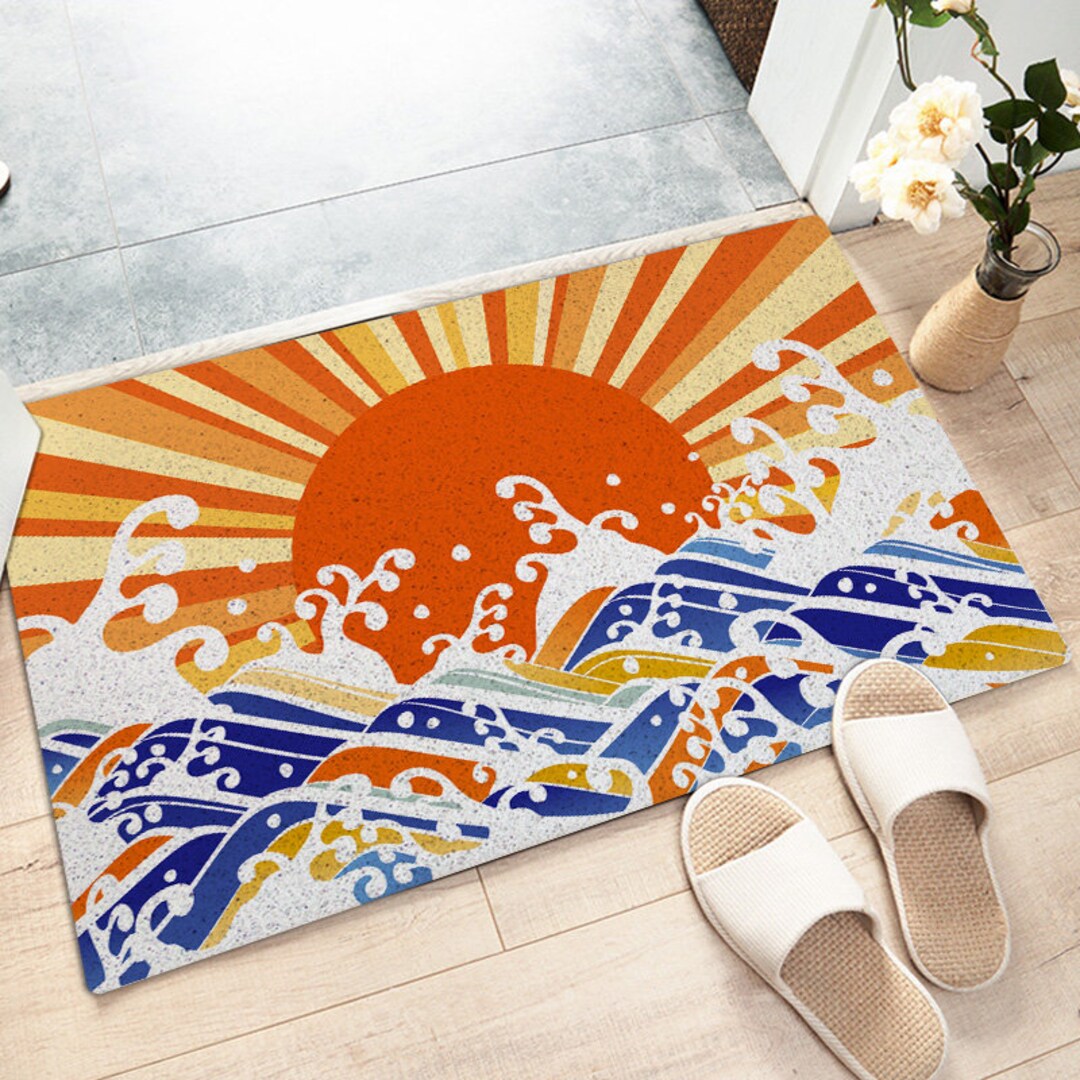 Japanese Waves Sunrising Coil Doormat 75x45cm, Washable Entryway ...