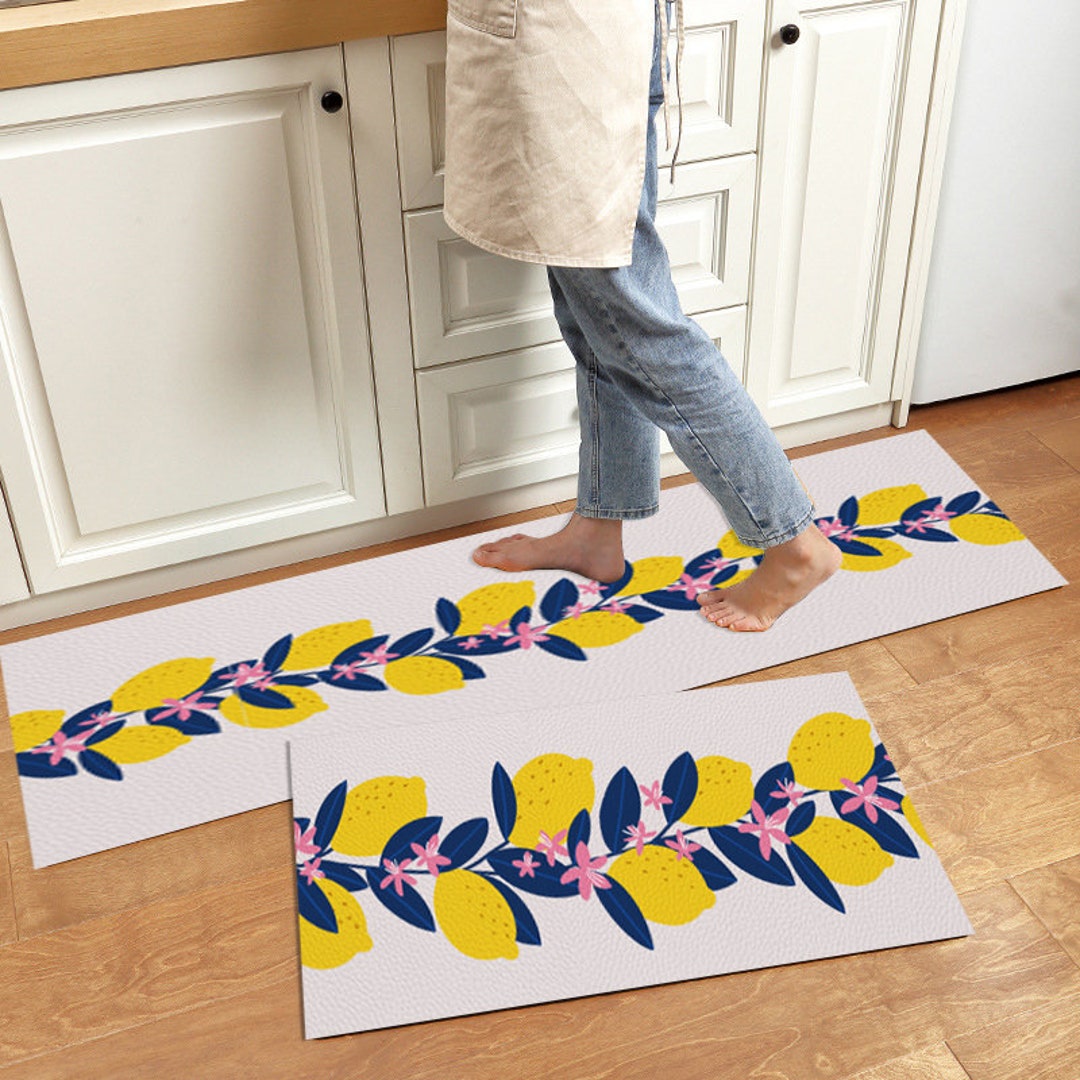 Easycare Vinyl Kitchen Mat, Aesthetic Yellow Bright Lemon Tree ...