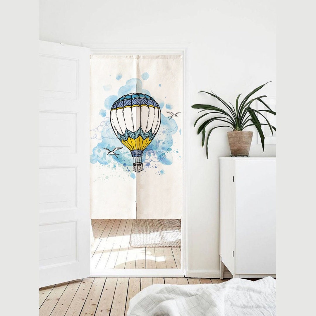 Watercolour Hot Air Balloon Print Doorway Curtain Noren, Art Print Wall ...