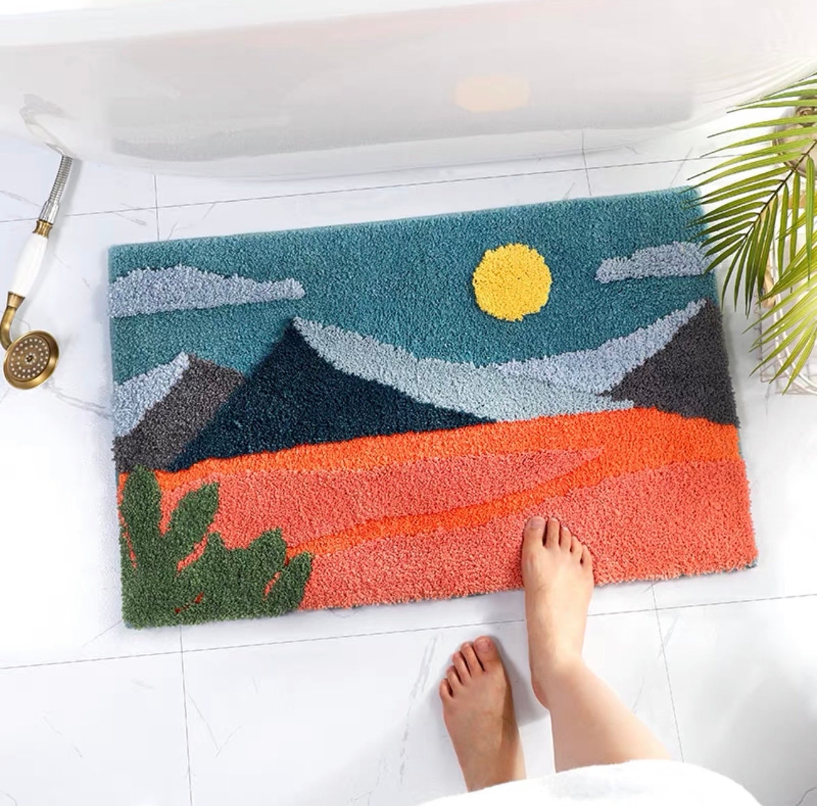 Handcrafted Bath Mat 50x80cm, Tufted Plush Bath Rugs, Washable Sun Glow ...