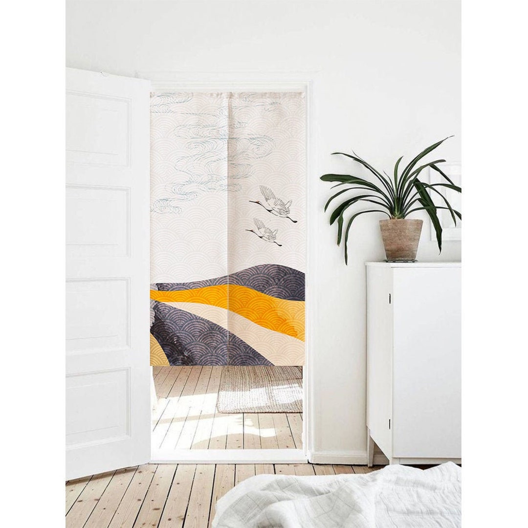 Japanese Crane Doorway Noren Curtain, Art Wall Tapestry for Home Decor ...