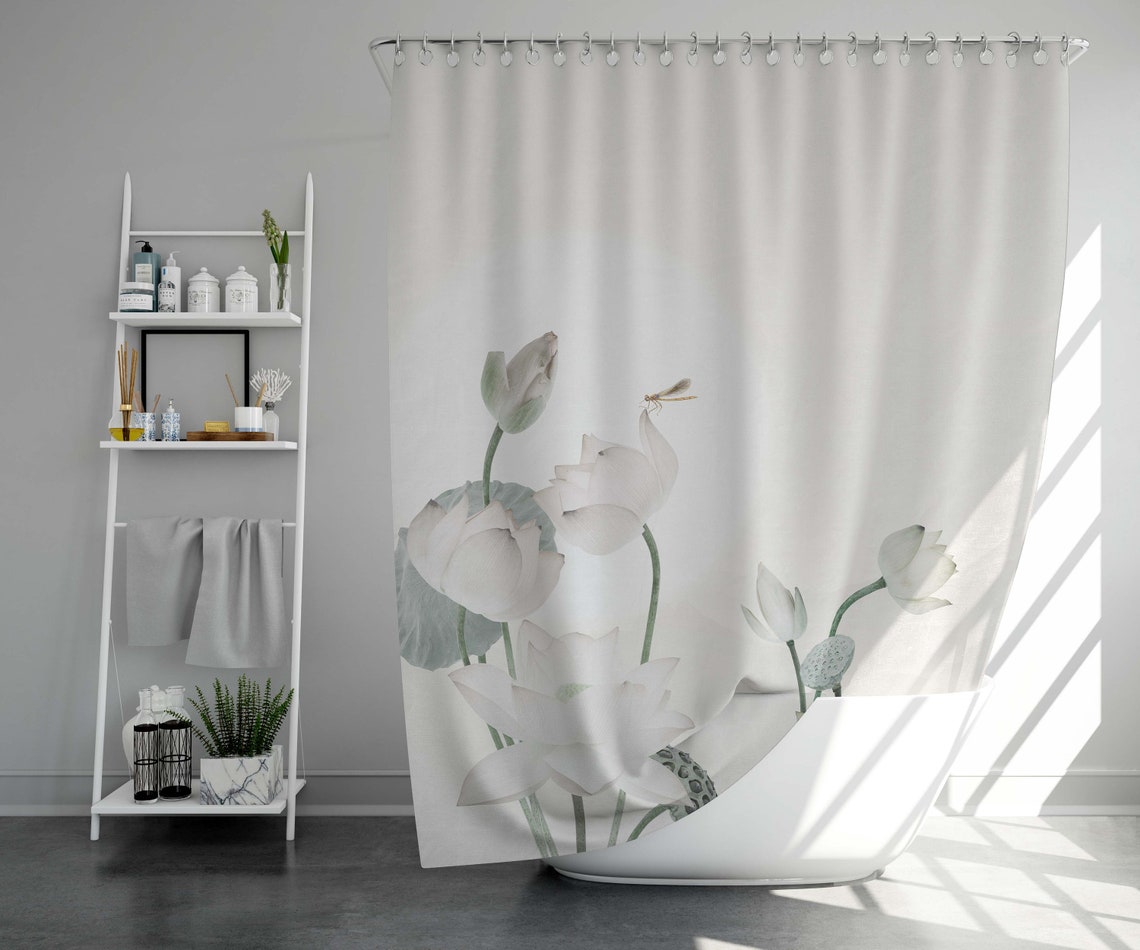 Japanese Lotus Floral Shower Curtainwaterproof Washable - Etsy