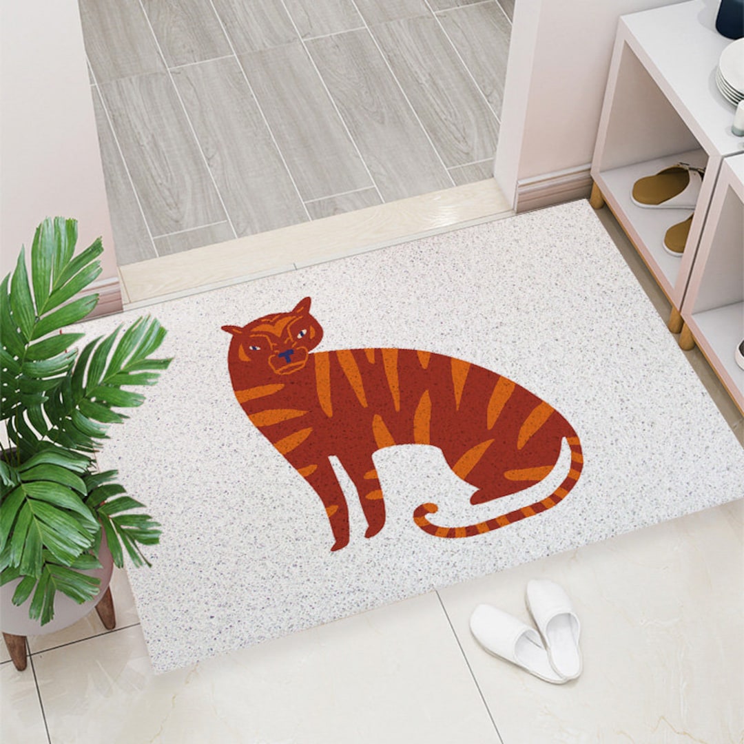Entryway Doormat Cute Tiger Art Print Coil Mat,dirt Remove Washable ...
