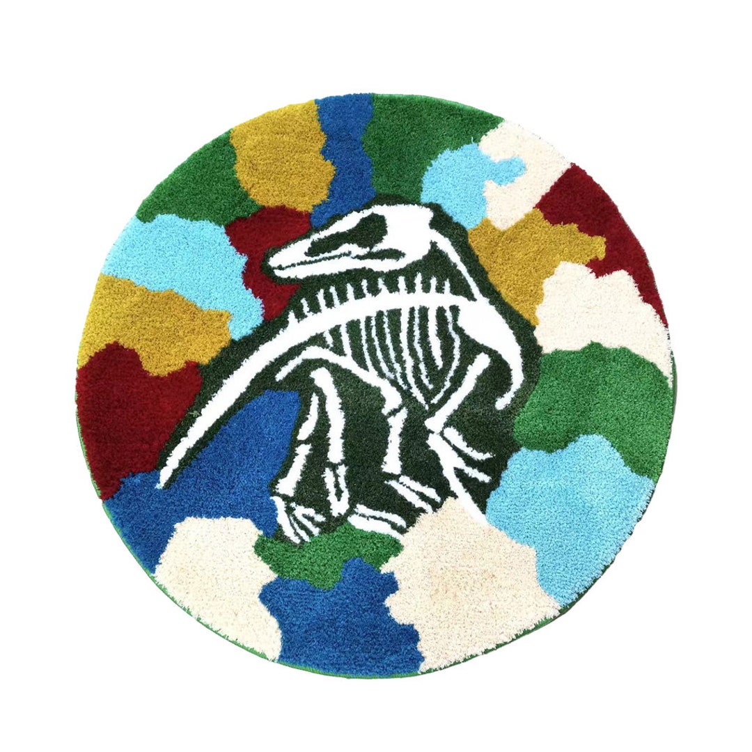Color Blocks Dinosaur Skeleton Art Bath Mat 80cm, Soft Plush Cute Round ...