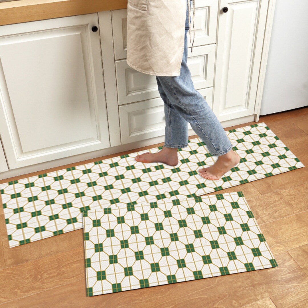 Easycare Vinyl Kitchen Runner Mat, Abstract Geometric Aesthetic Art ...