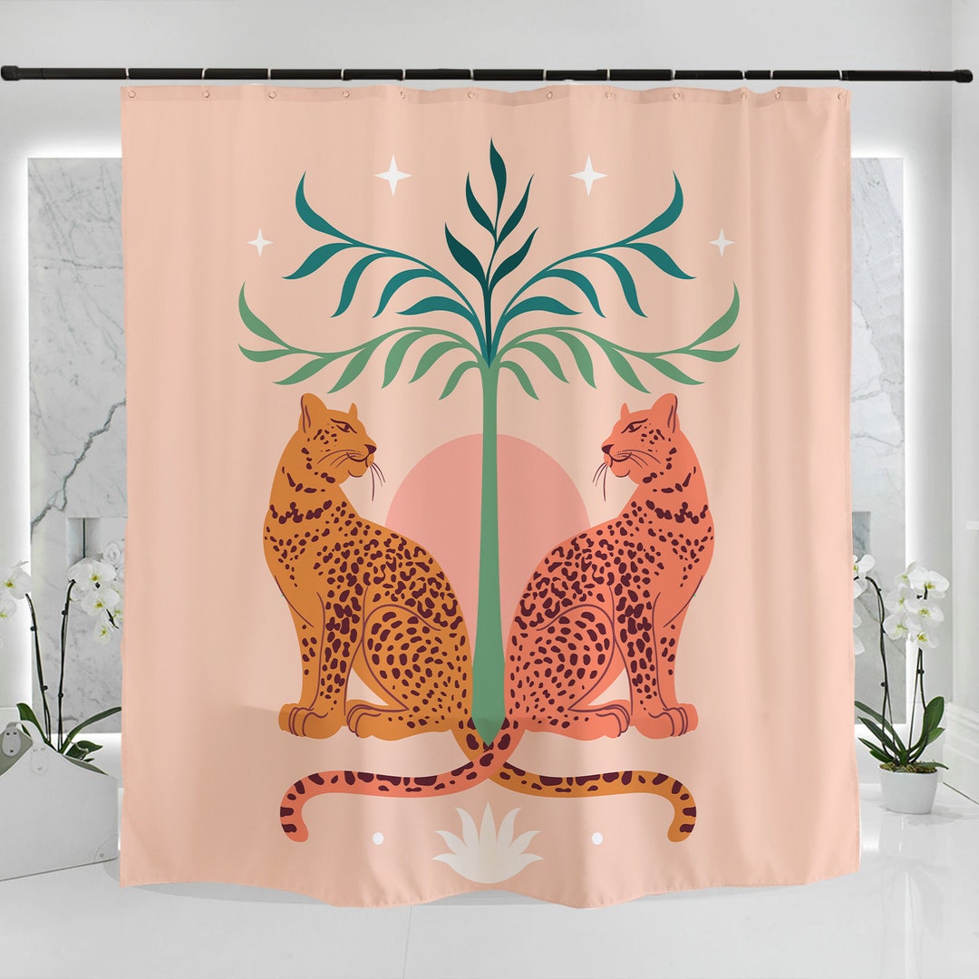 Leopards Shower Curtain For Bathroom Waterproof Washable 71x71in Pink