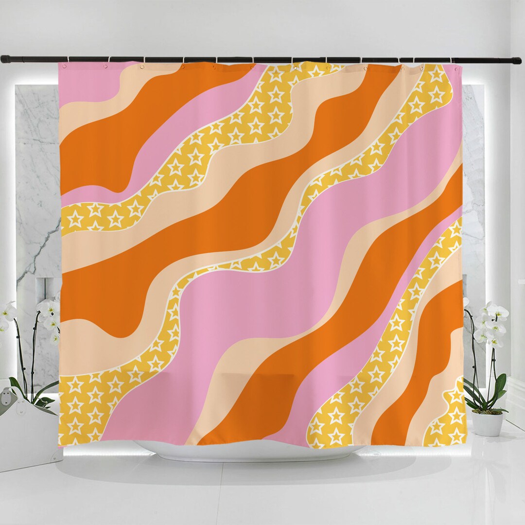Handdrawn Groovy Line Art Illustration Shower Curtain Bathroom ...