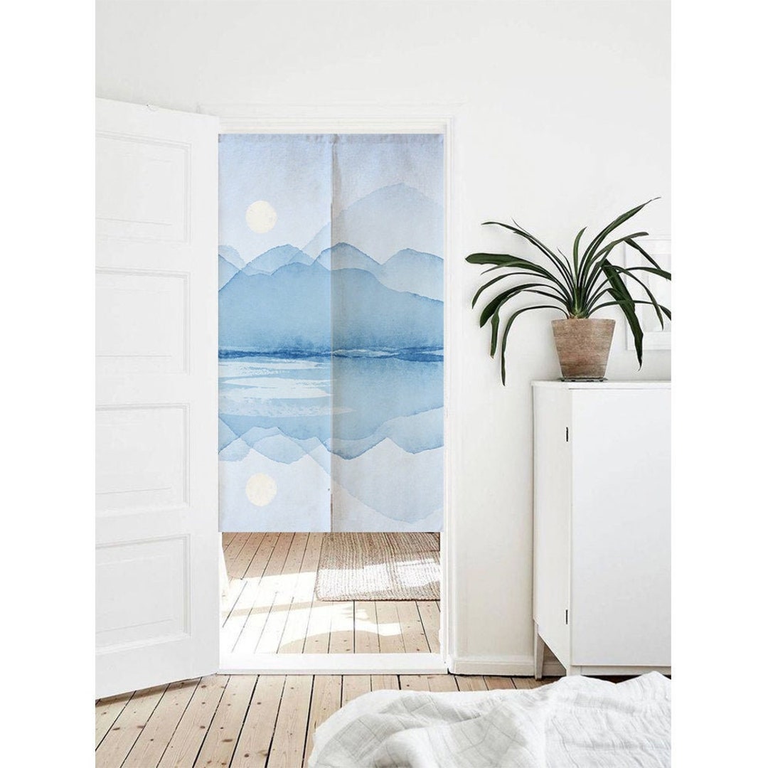 Blue Mountain Doorway Noren Curtain, Art Wall Tapestry for Home Decor ...