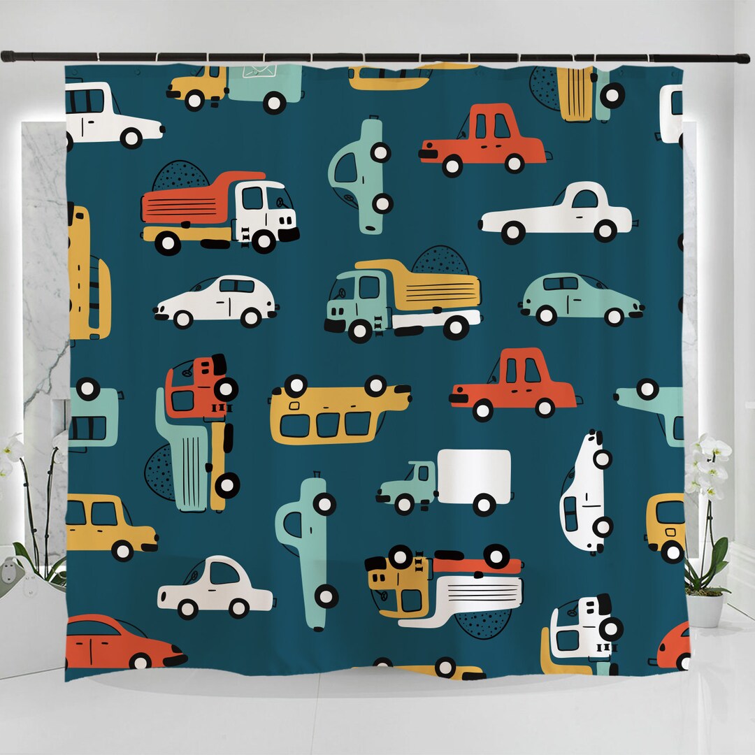 Hand Drawn Colourful Carton Cars Bathroom Shower Curtain,waterproof ...