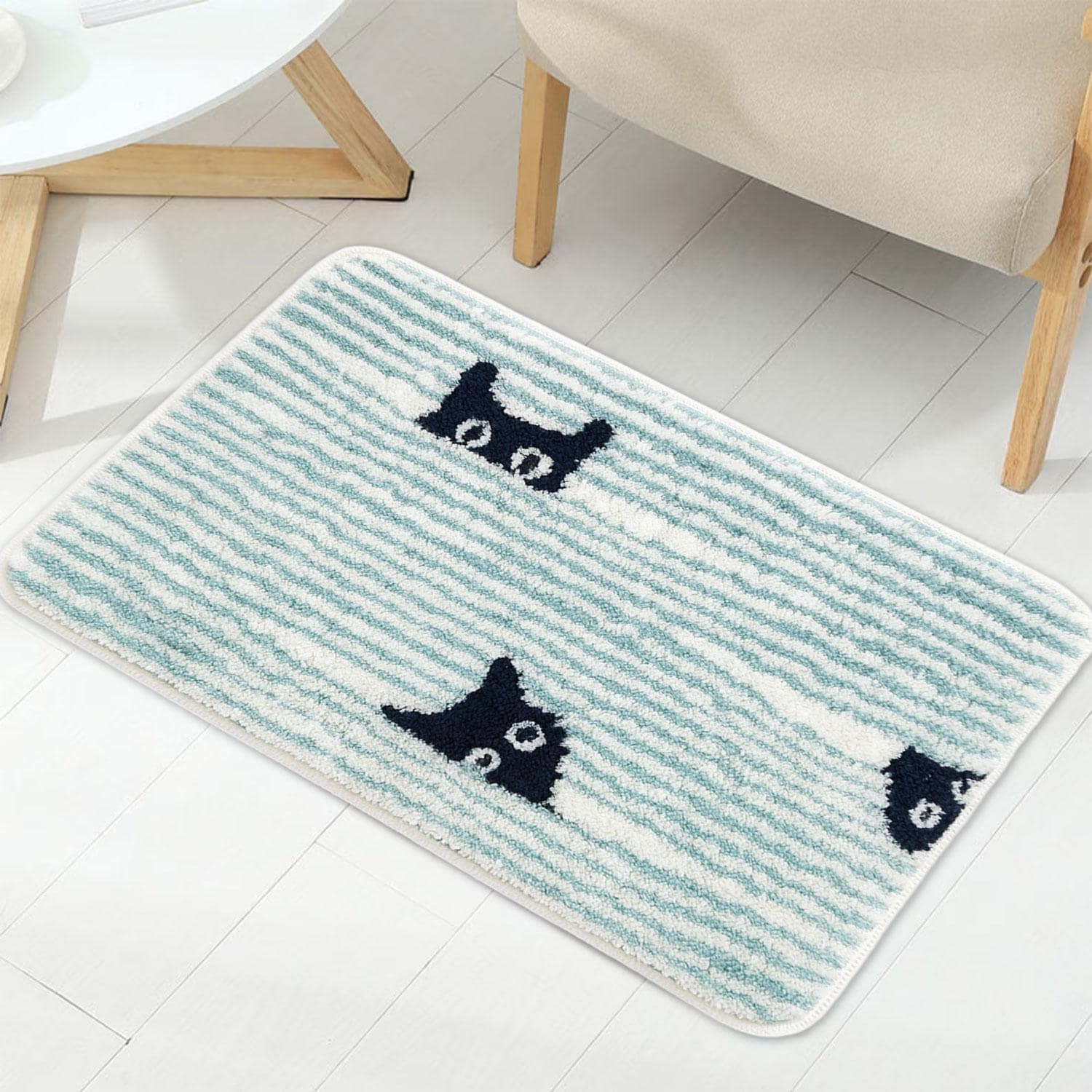 Handcrafted Thick Cat Bath Mat 50x80cm, Tufted Plush Washable Bath Rugs ...