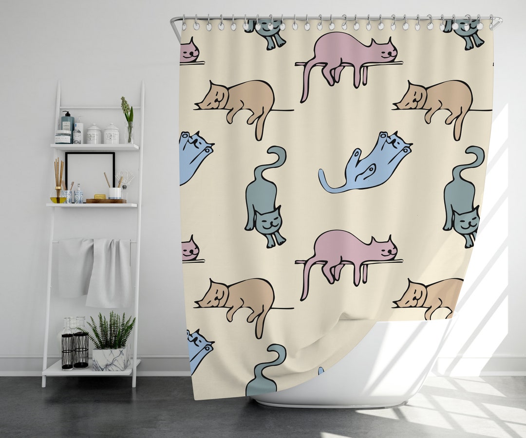 Cute Cats Print Shower Curtain Bathroom,waterproof Washable 71x71in ...