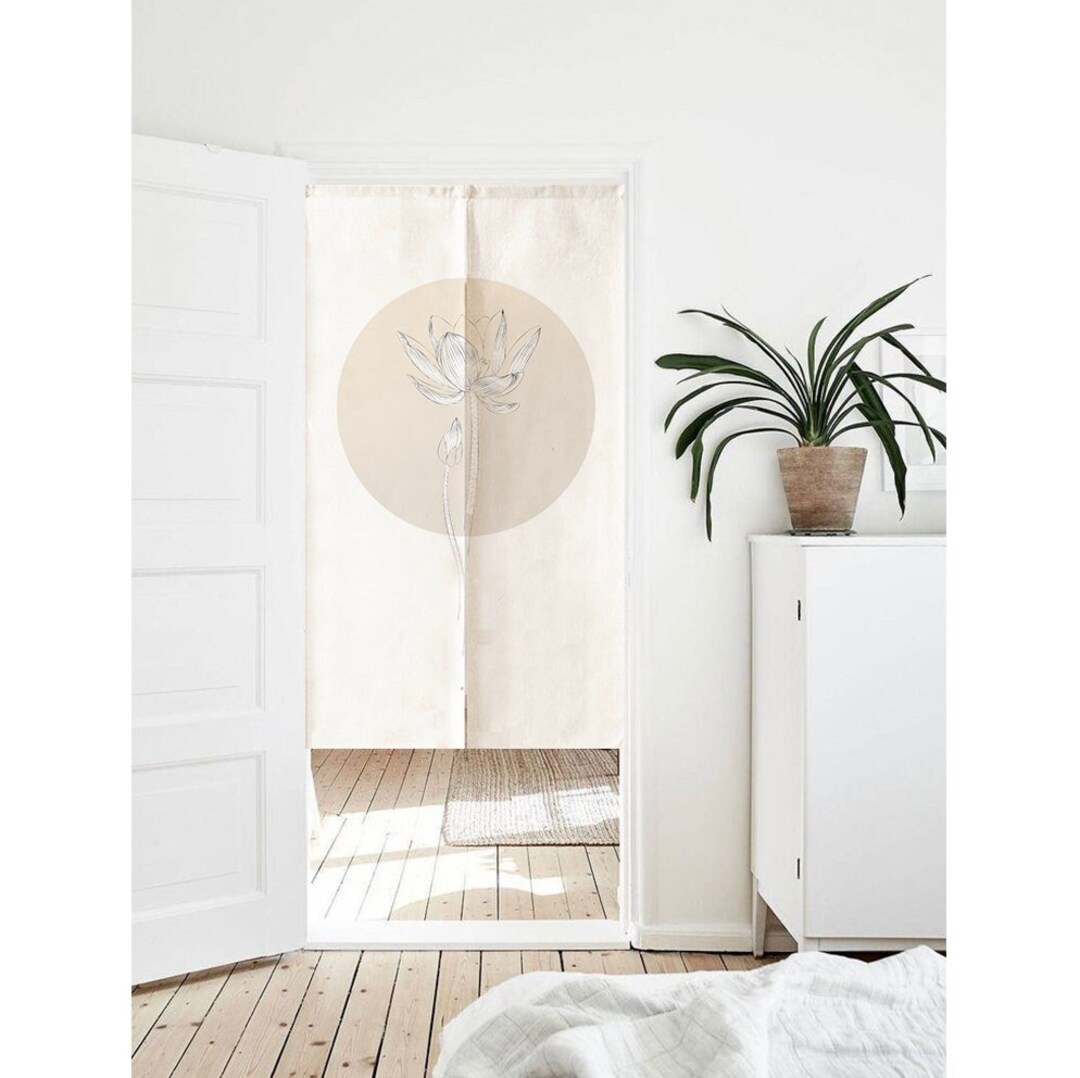 Simplism Lotus Art Print Doorway Curtain Noren, Aesthetic Minimalism Zen Cotton Linen Blended ...