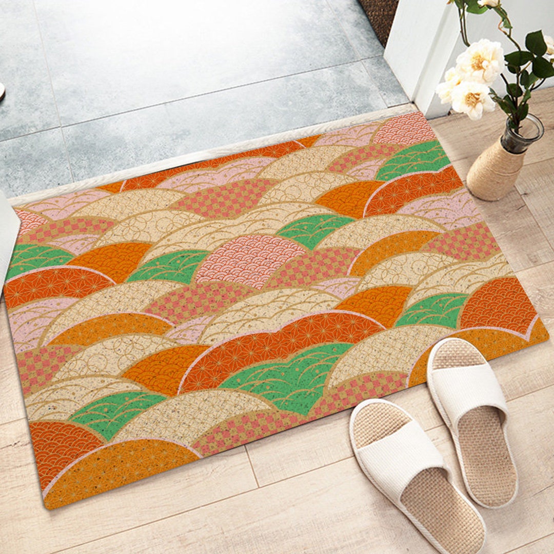 Japanese Joyful Waves Doormat 75x45cm, Washable Entryway Doormat,dirt ...