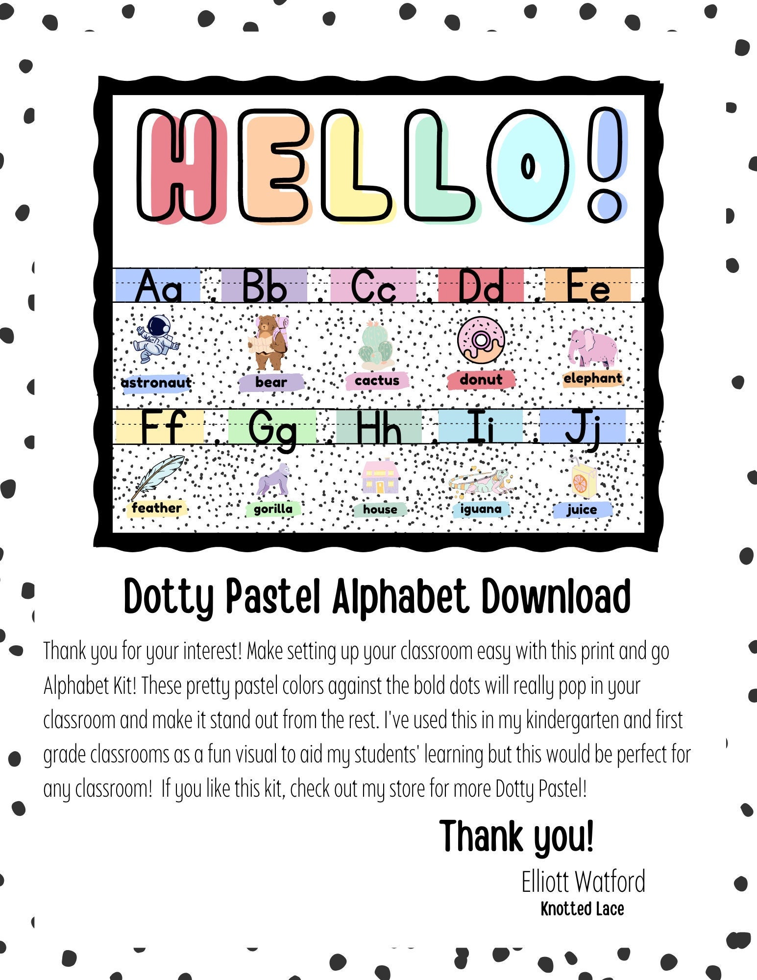 Printable Classroom Dotty Pastel Alphabet - Etsy