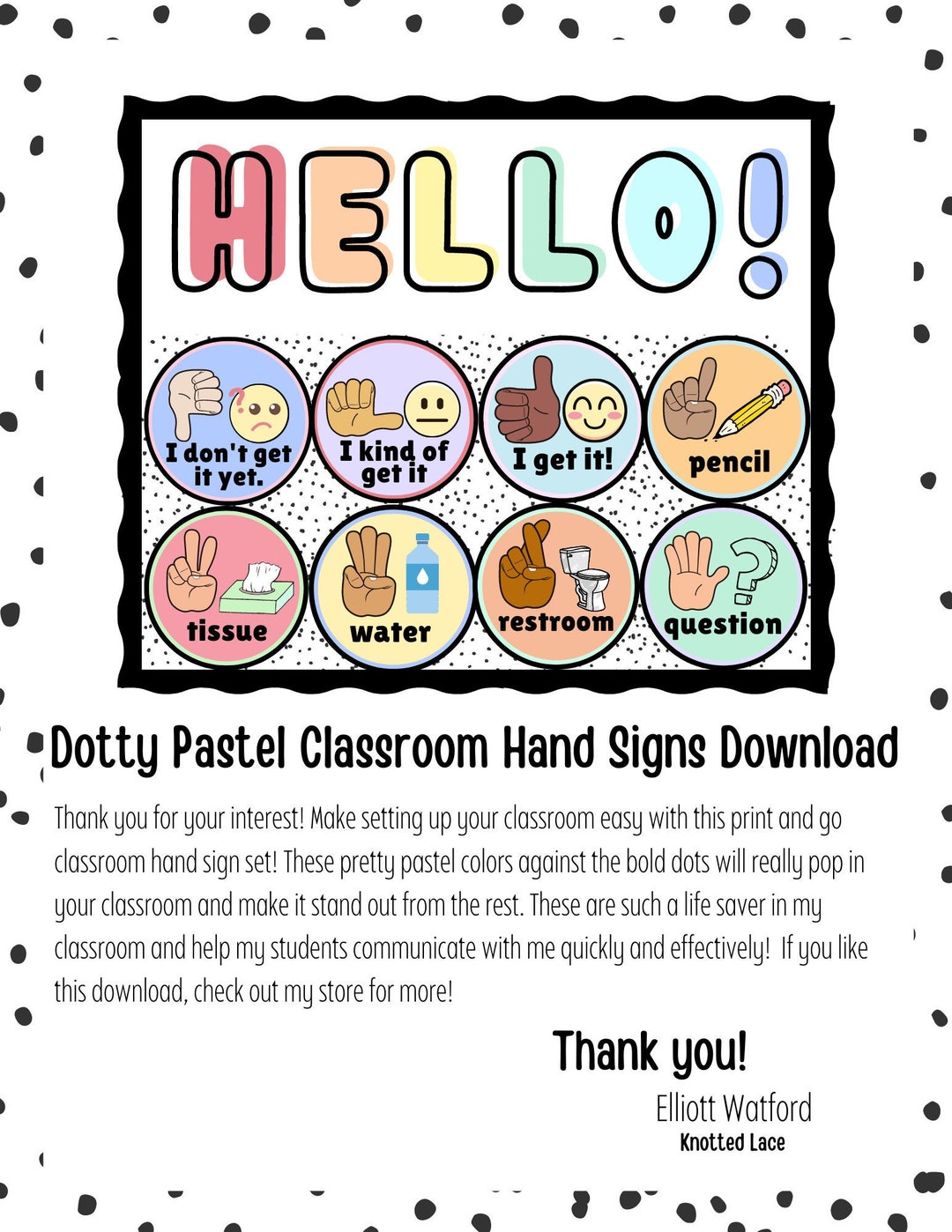 Dotty Pastel Classroom Hand Signs Download - Etsy