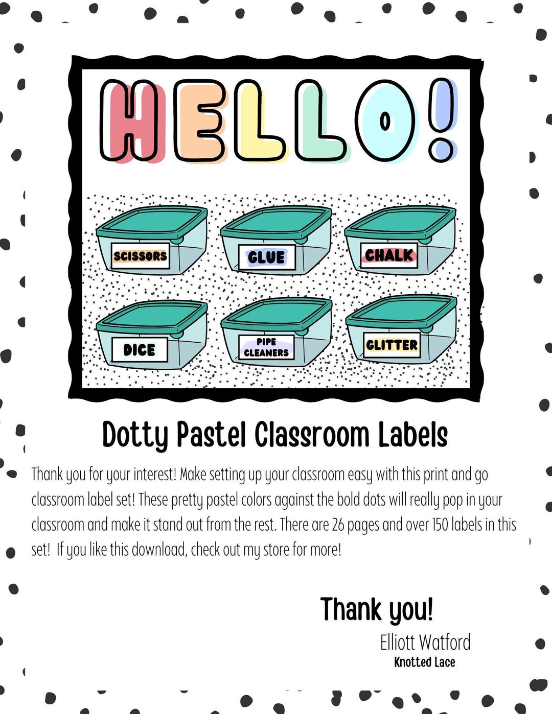Dotty Pastel Classroom Labels Digital Download - Etsy