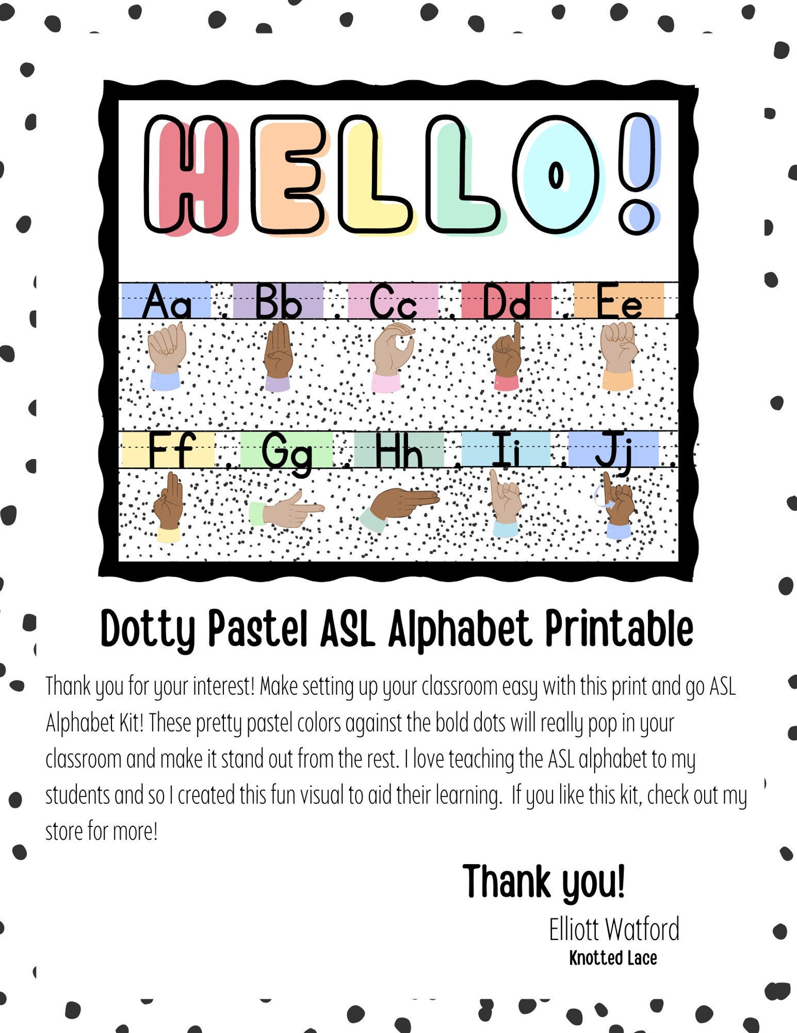 Dotty Pastel ASL Alphabet Download - Etsy