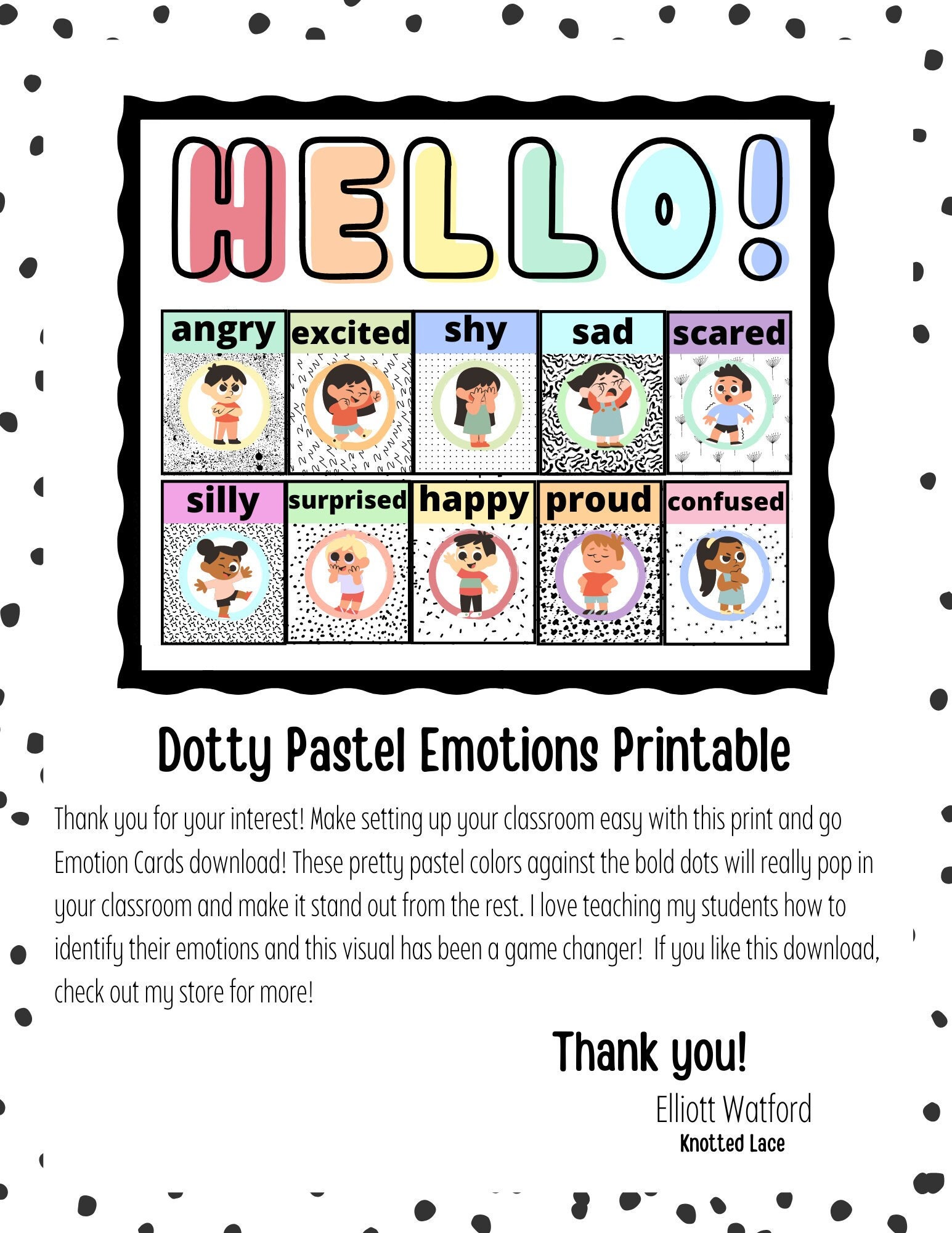 Dotty Pastel Emotion Cards for Classroom - Etsy