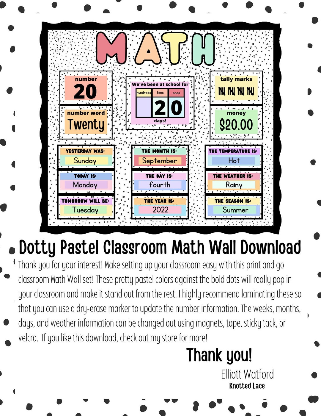 Dotty Pastel Math Wall Digital Download - Etsy