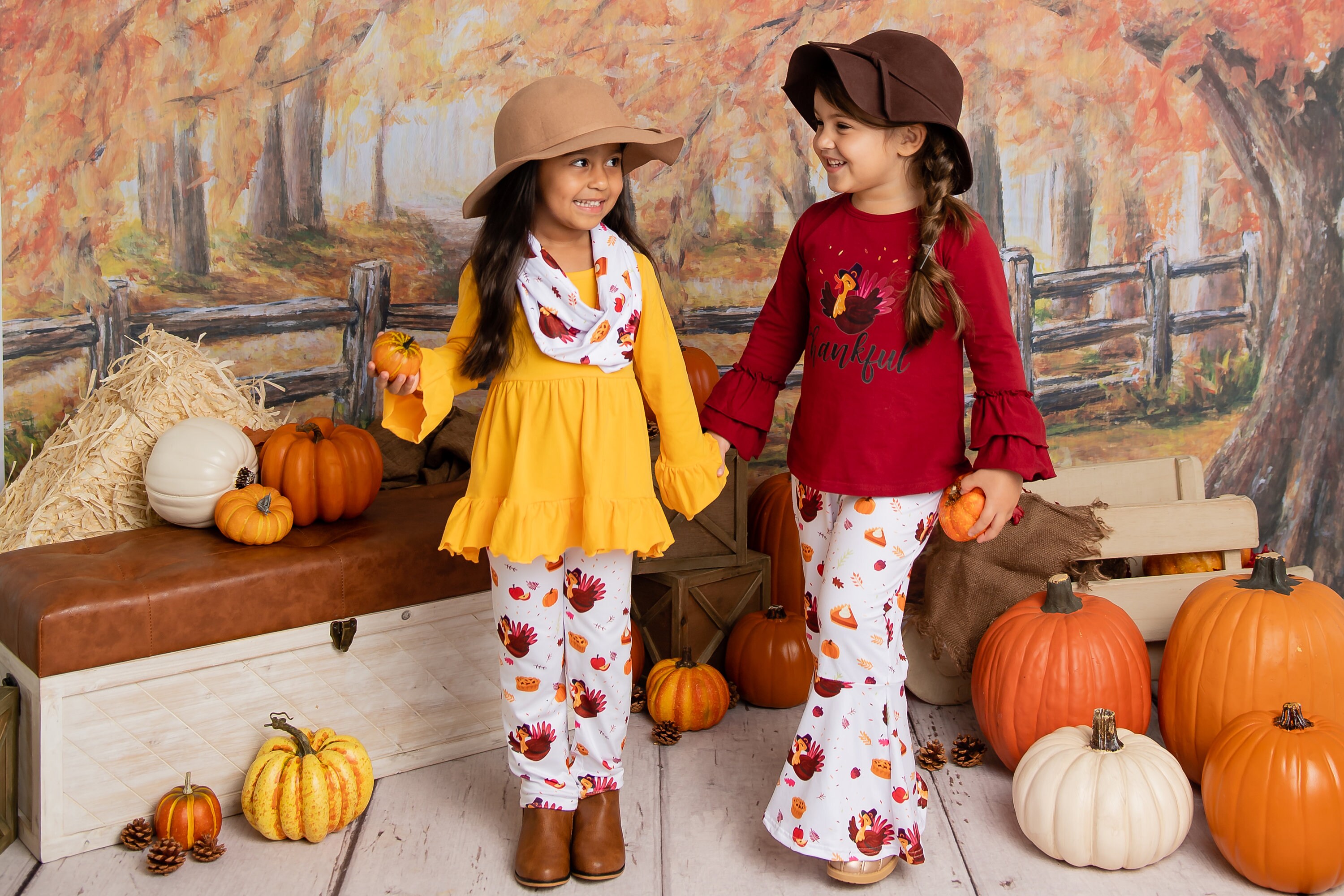 Girls' Thanksgiving Outfit: "thankful" Top & Turkey Bellbottoms - Etsy