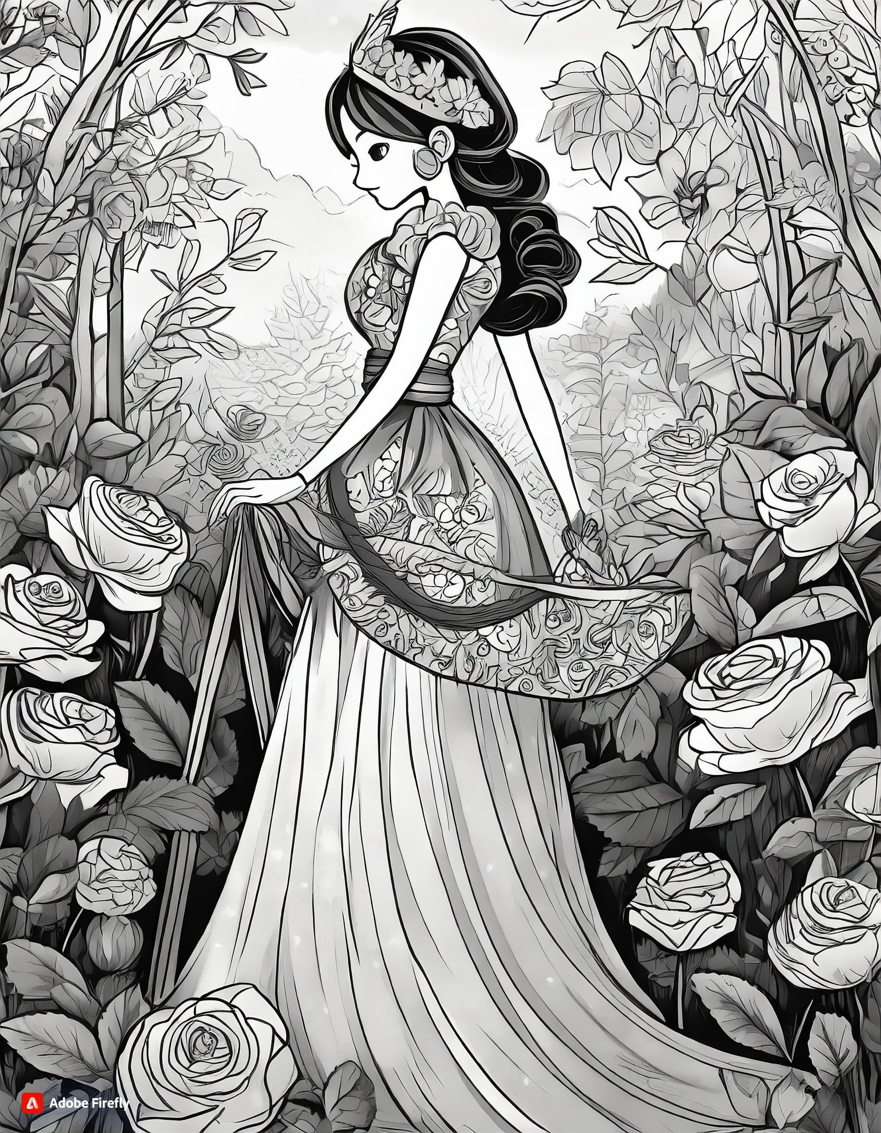 Lovely Princess Kids Coloring Book Pages Bundle, Princesses and Roses ...