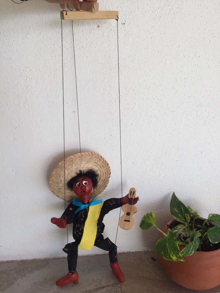 Mariachi Puppet, Mexican Marionette With a Guitar and Sombrero - Etsy