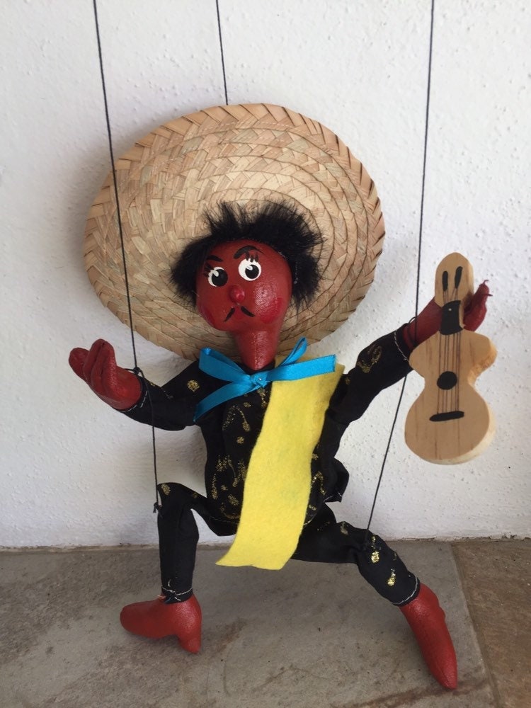 Mariachi Puppet, Mexican Marionette With a Guitar and Sombrero - Etsy