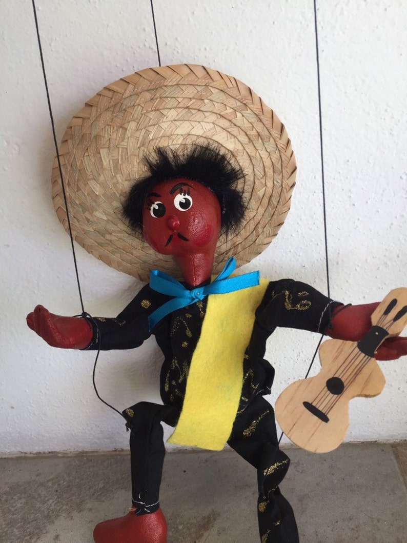 Mariachi Puppet, Mexican Marionette With a Guitar and Sombrero - Etsy