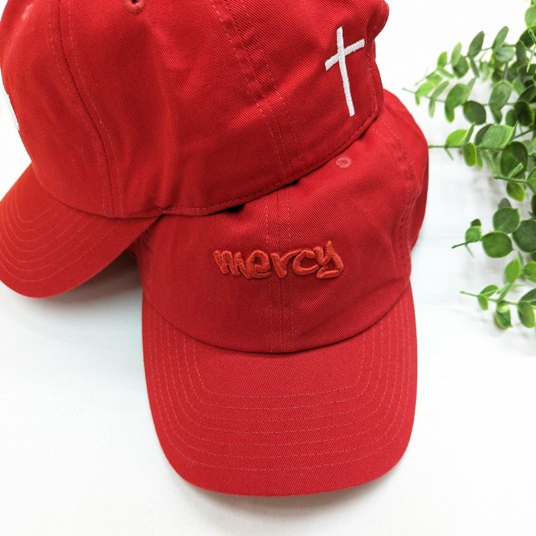 His Mercy Endureth Forever 3D Puff Embroidered Red and Yellow Dad Cap ...