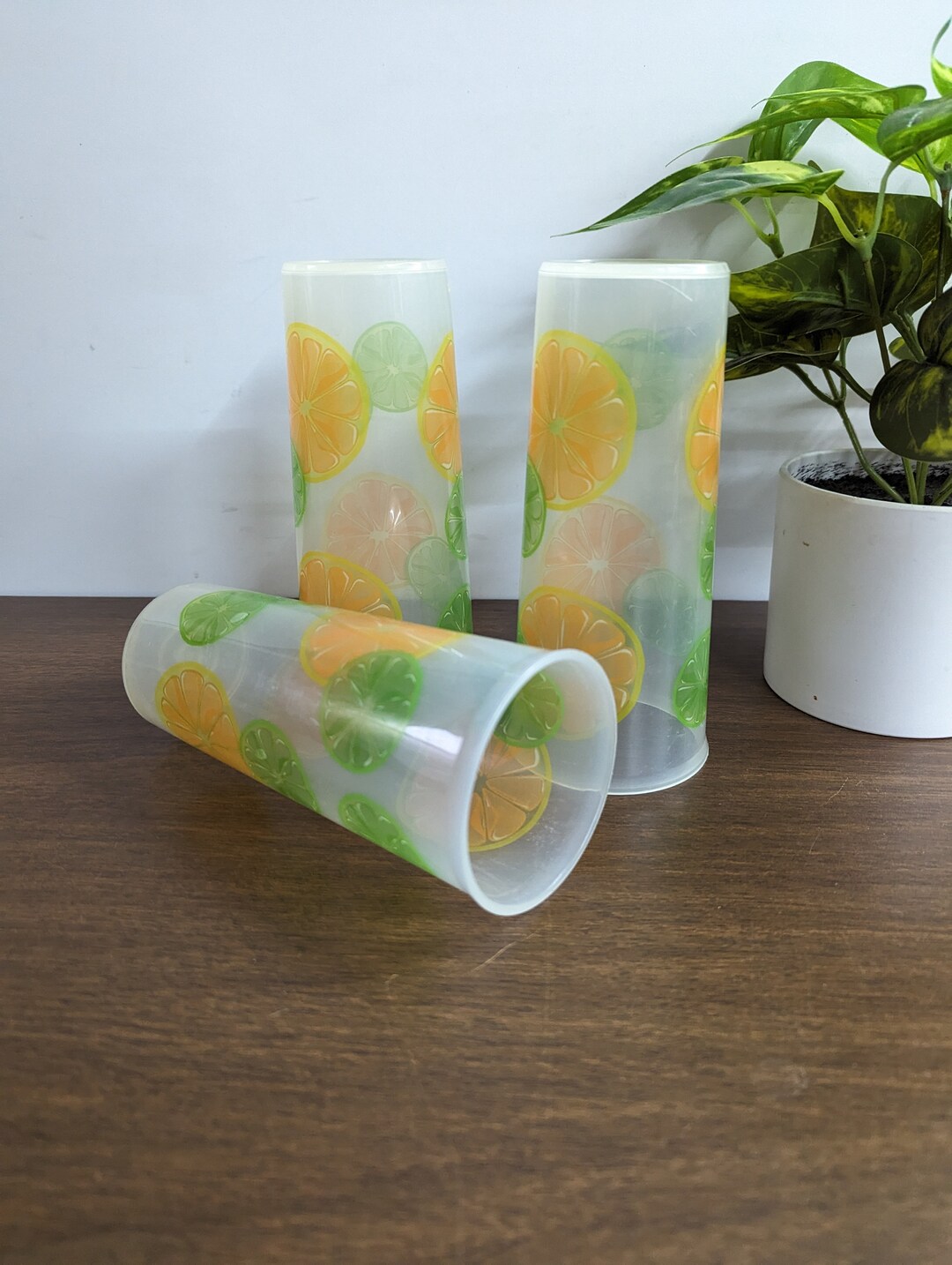 Vintage Tupperware Tall Plastic Lemon Lime Pattern Cups - Etsy