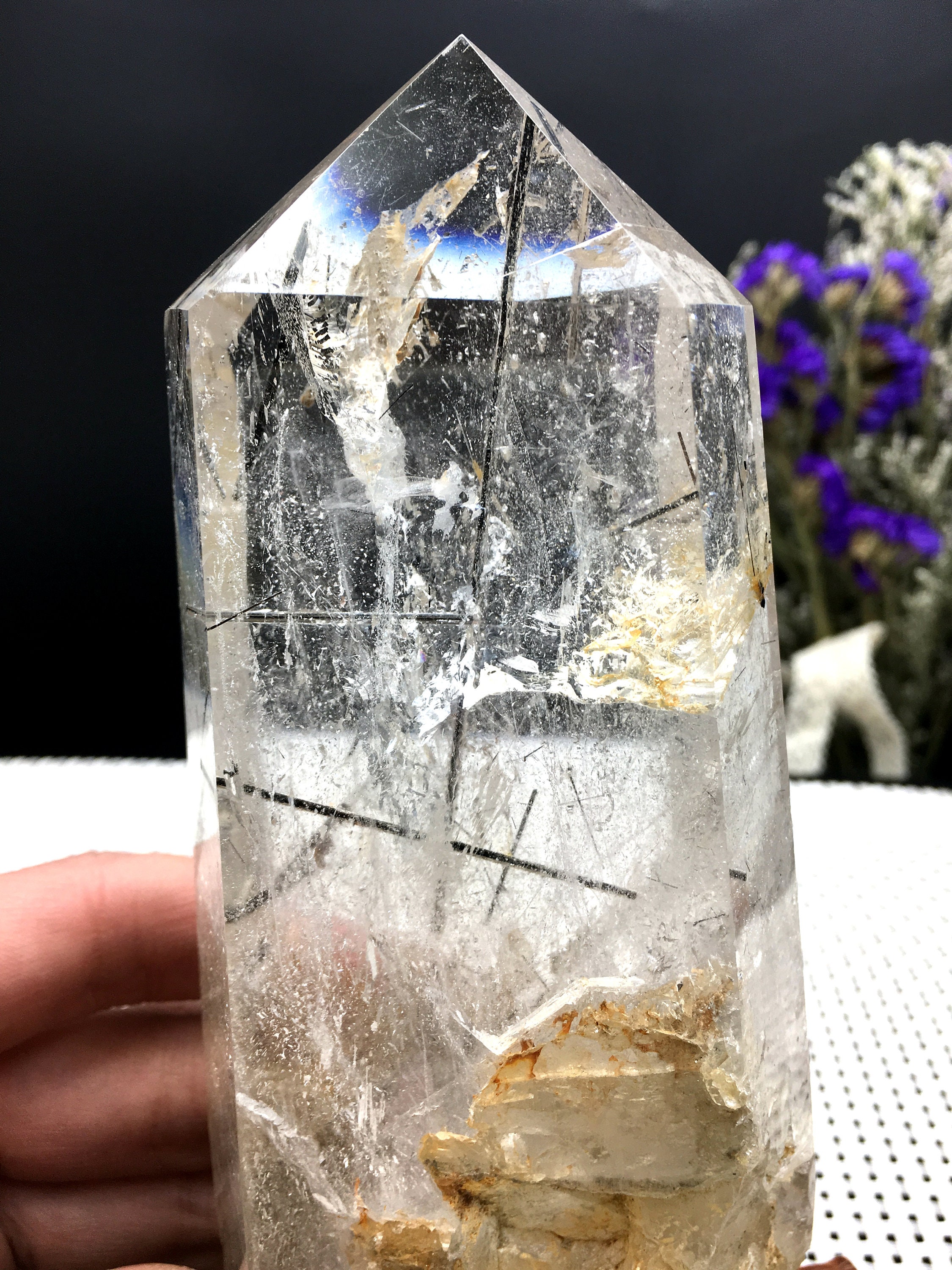 Rare Large Clear Black Rutilated Inclusions Quartz Point/crystal Tower ...
