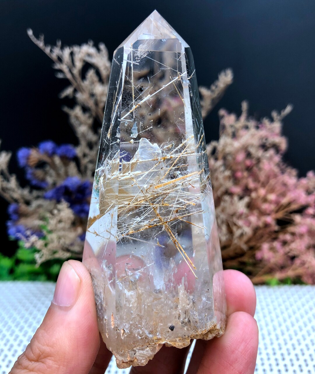Rare Large Clear Golden Rutilated Inclusions Quartz Point/crystal Tower ...