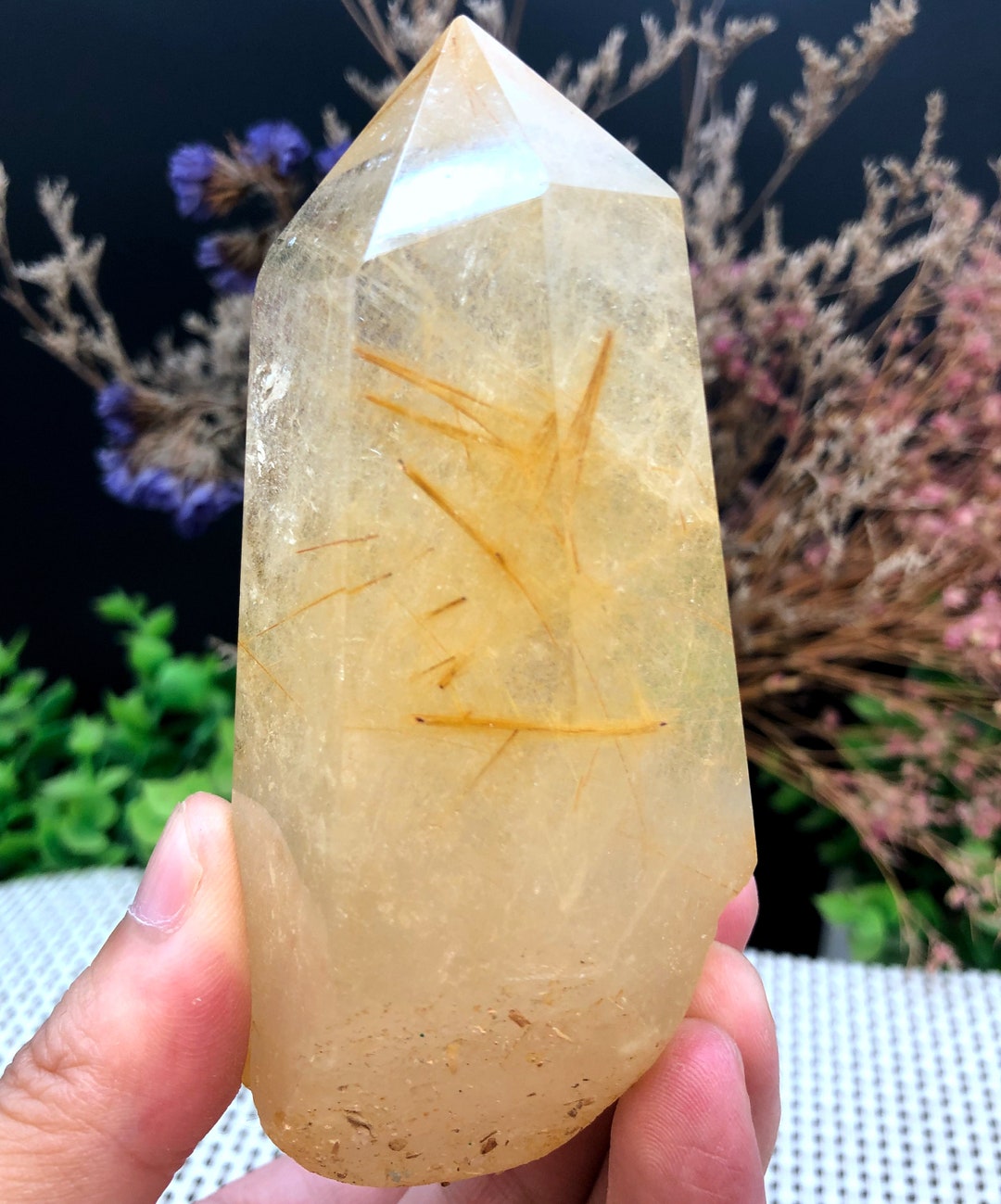 Rare Clear Golden Rutilated Inclusions Quartz Point/crystal Tower/gold ...