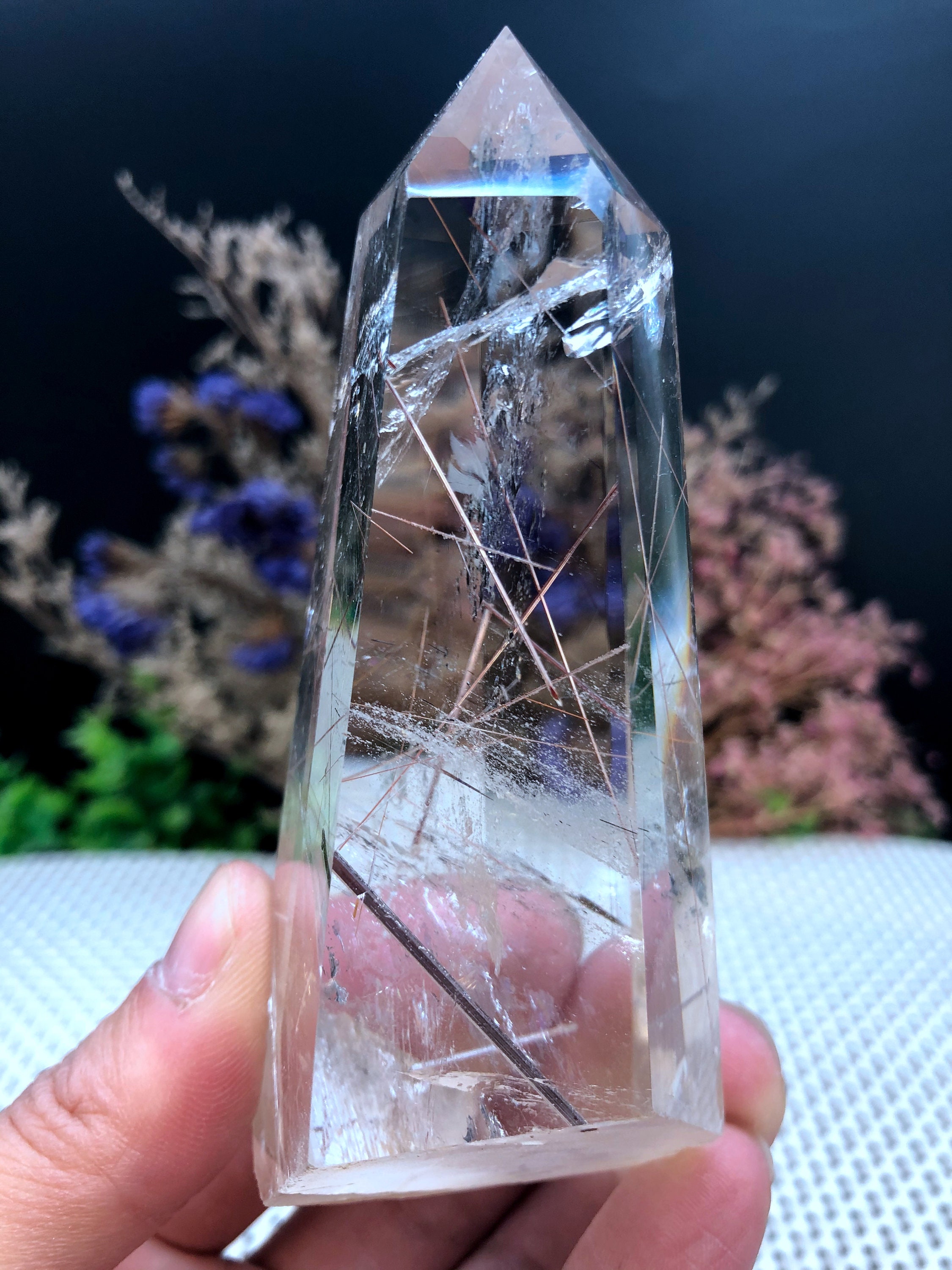 Rare Large Clear Brown Rutilated+tourmaline Inclusions Quartz Point ...