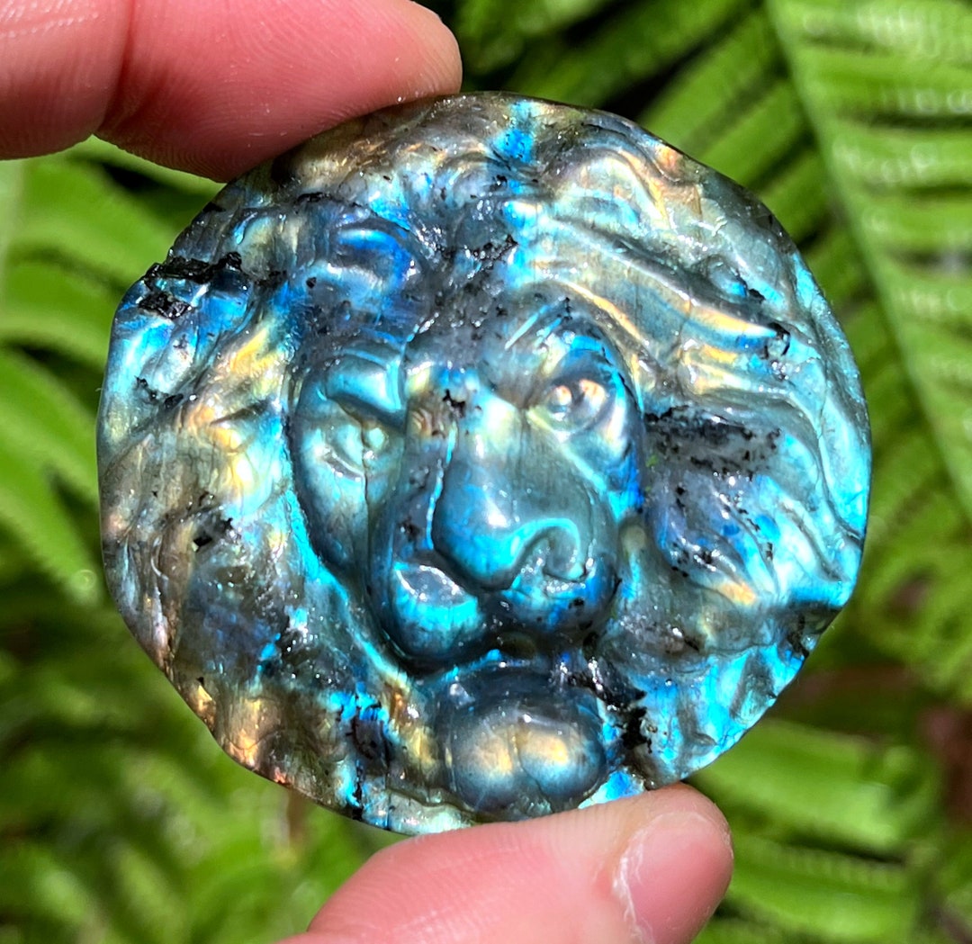 Hand Carved Sheen Labradorite Crystal Quartz Lion Head/shiny Polished ...