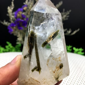 Rare Large Clear Green Rutilated+tourmaline Inclusions Quartz Point ...