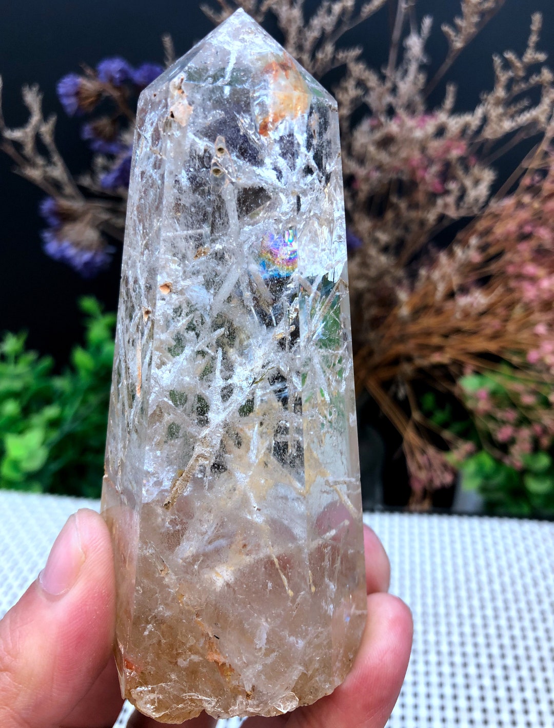 Rare Large Clear White Rutilated Inclusions Quartz Point/crystal Tower ...