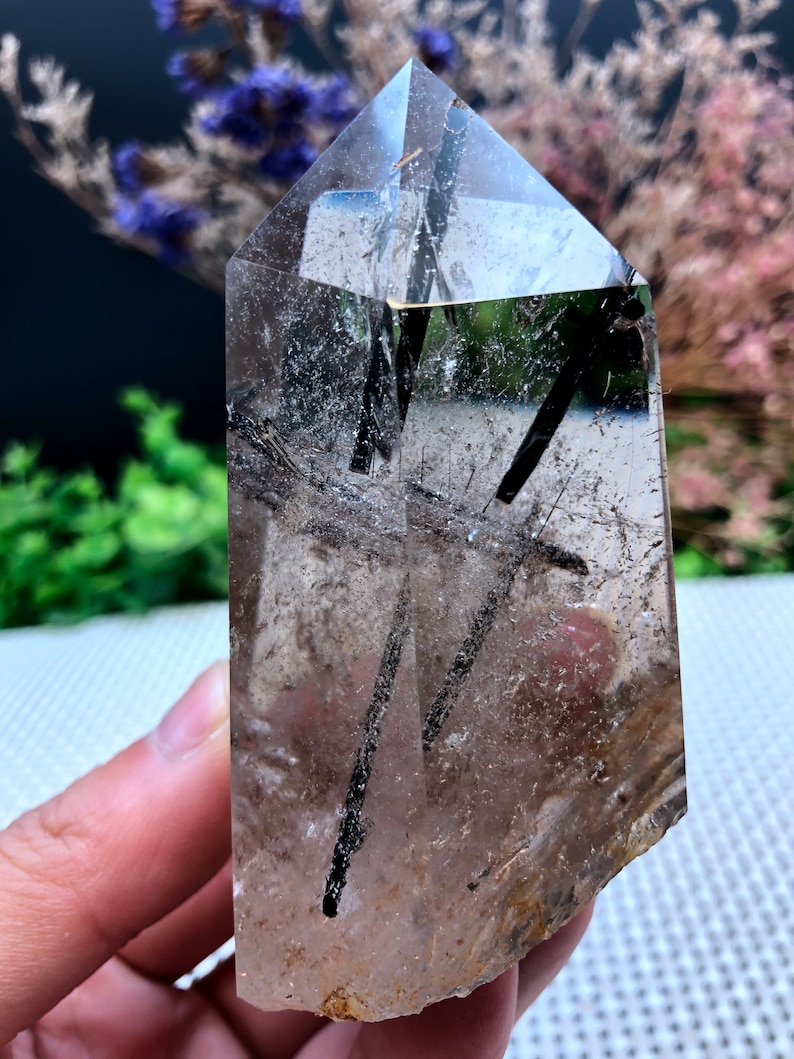 Rare Large Clear Black Rutilated Inclusions Quartz Point/crystal Tower ...