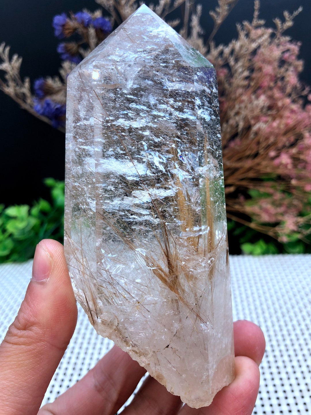 Rare Large Clear Golden Rutilated Inclusions Quartz Point/crystal Tower ...