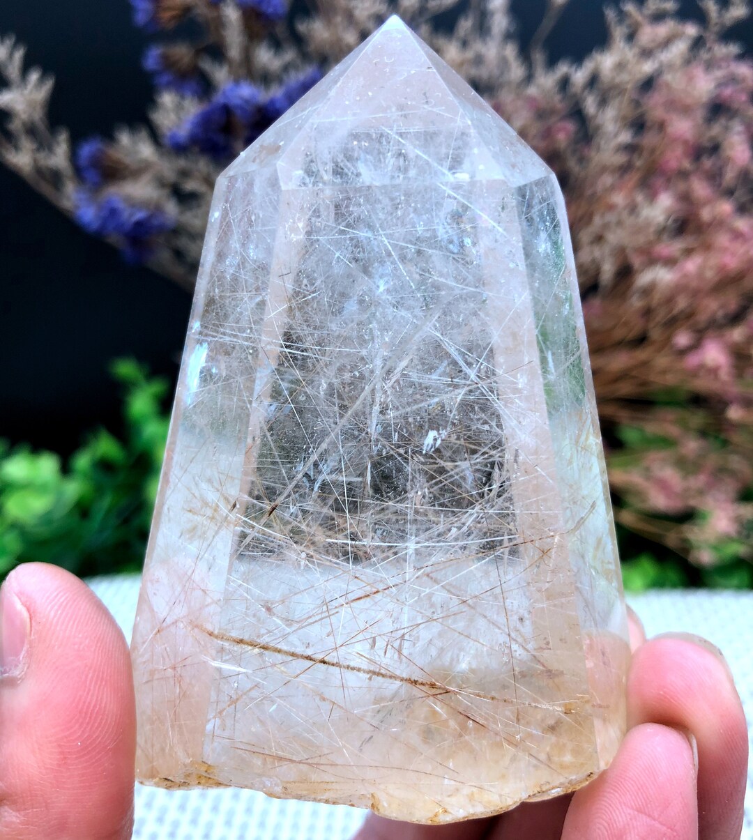 Rare Large Clear Golden Rutilated Inclusions Quartz Point/crystal Tower ...